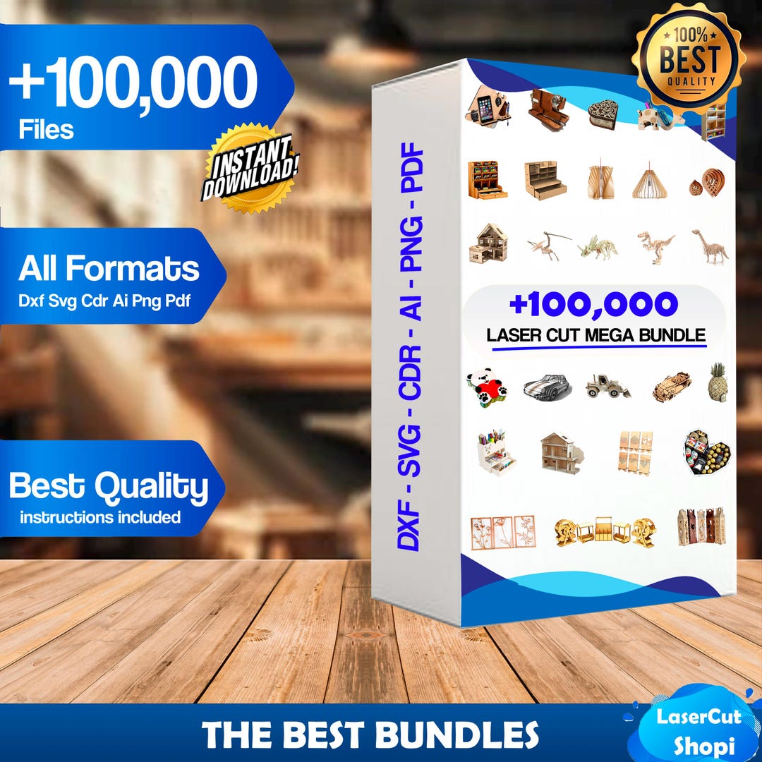 Mega Bundle Laser Cut 100 000 Files All Extensions Dxf Svg Ai Cdr Jpg Pdf Instructions Included ...