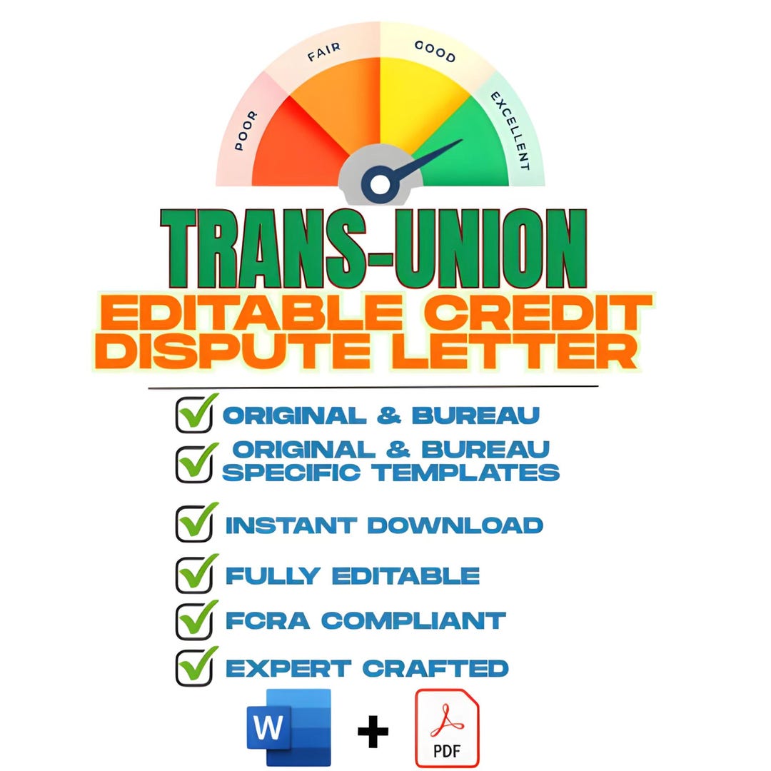 Transunion Editable Credit Dispute Letter Bundle (PDF + Word) DIY ...