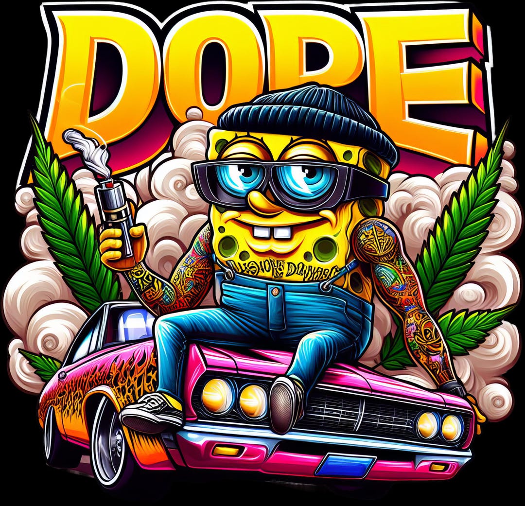 Dope Sponge-bob Weed File Cartoon Design Digital Prints T-shirt Vector ...