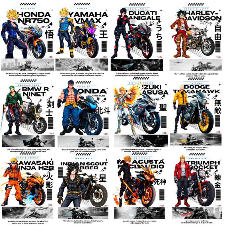 Anime Motorcycle T-shirt PNG Bundle: Streetwear Sublimation Designs ...