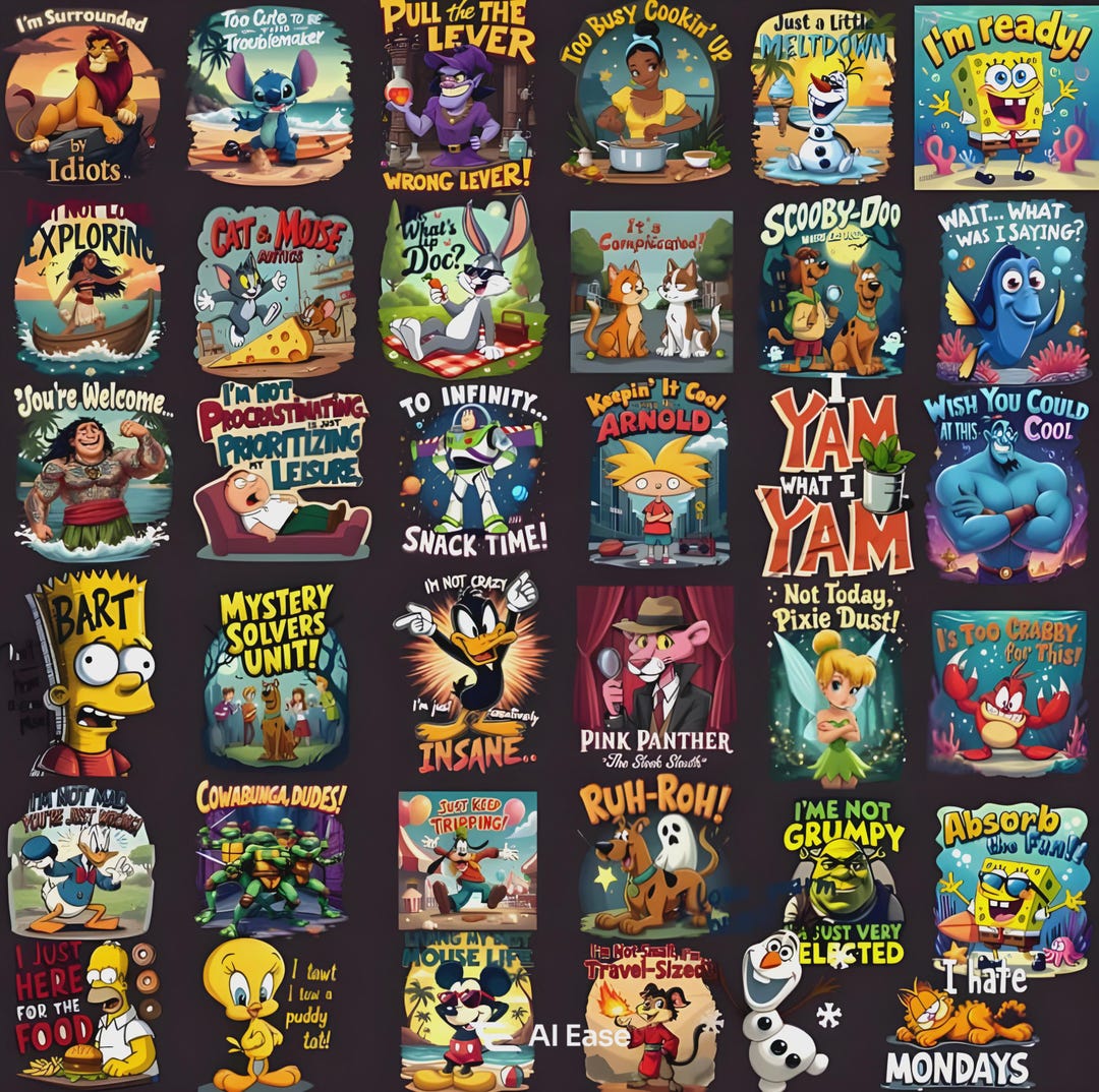 180+ Cartoon T-shirt PNG and SVG Bundle Files | Kids Character Designs ...