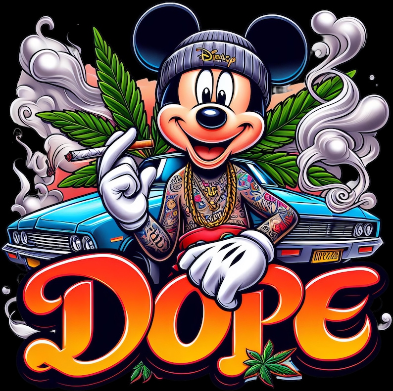 Mickey Dope Weed PNG | Smoking Cartoon Streetwear Design | 420 T-shirt ...