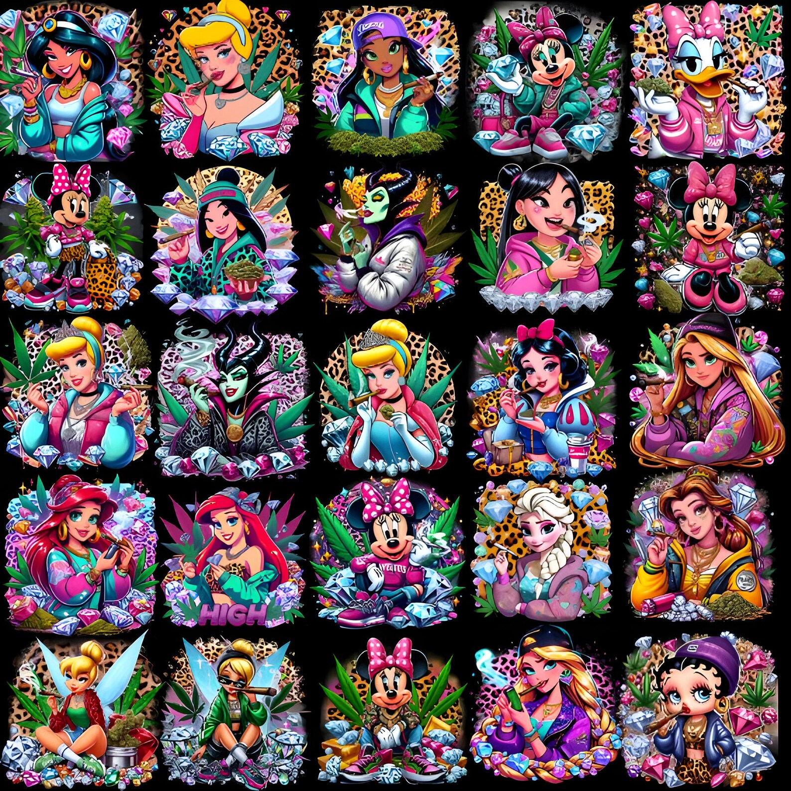 85 Weed Cartoon Princess PNG Bundle | Weed T-shirt Designs | Cannabis ...