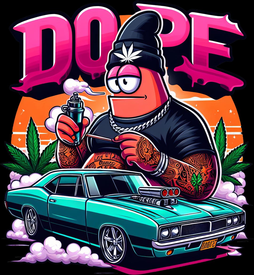 Dope Patrick Sponge-bob PNG File | Weed Smoking Cartoon Design ...