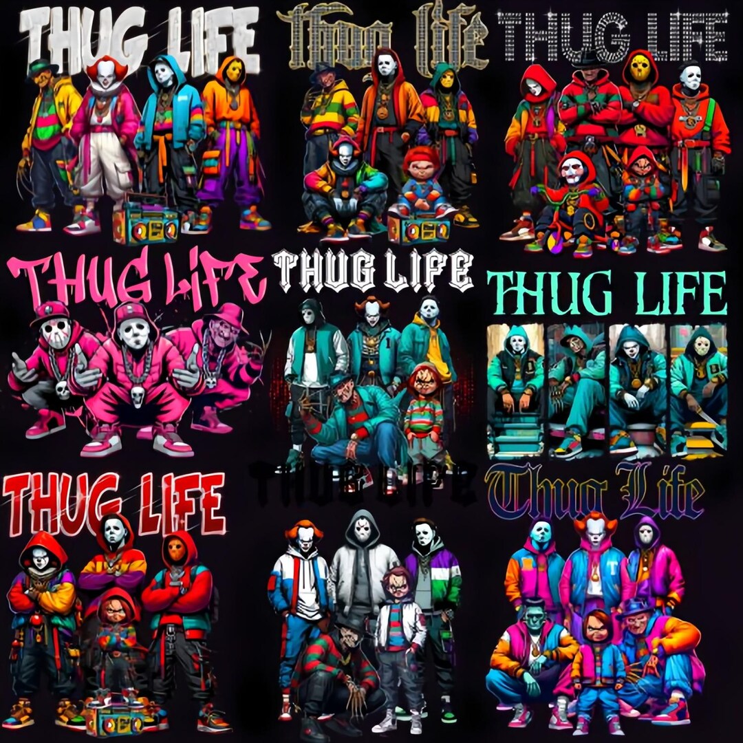 30 Thug Life Halloween Horror Movie Characters Anime PNG Bundle | Scary ...