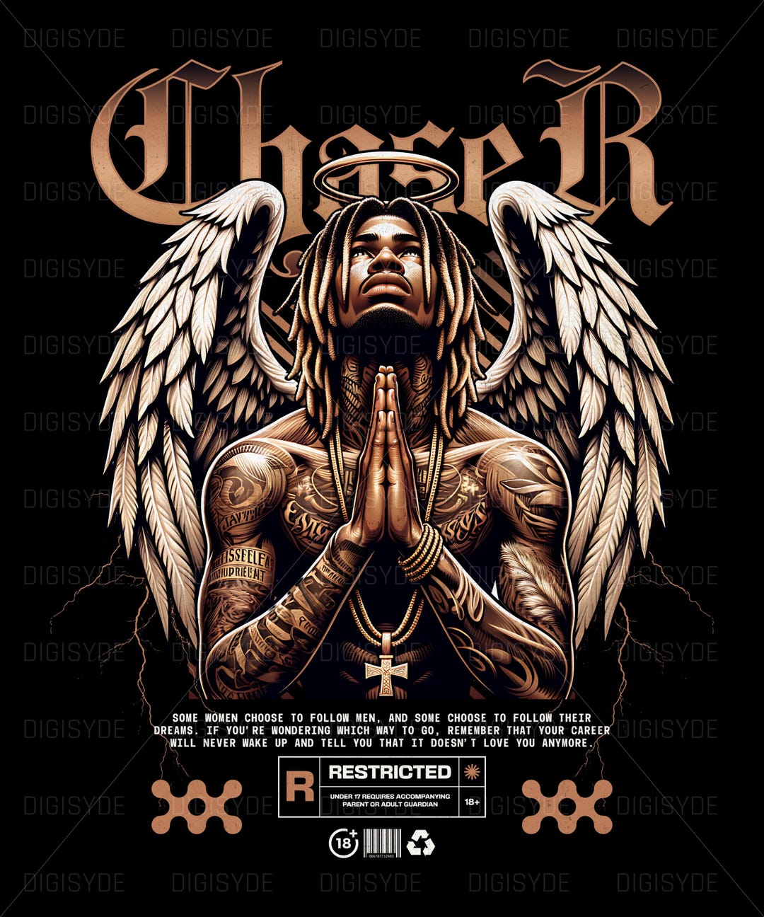 Praying Thug Angel PNG: Urban Streetwear T-shirt Design (digital ...