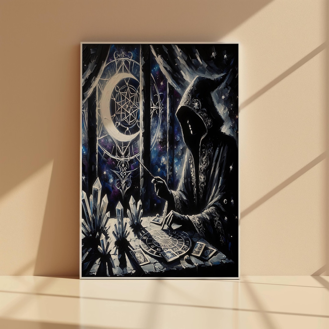 Witchcore Digital Art Print, Celestial Wizard, Gothic Home Decor, Moody ...