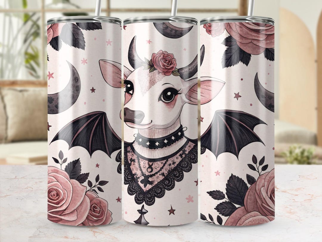 Gothic Cow Tumbler Wrap: Pastel Goth Floral Design (digital PNG) - Etsy