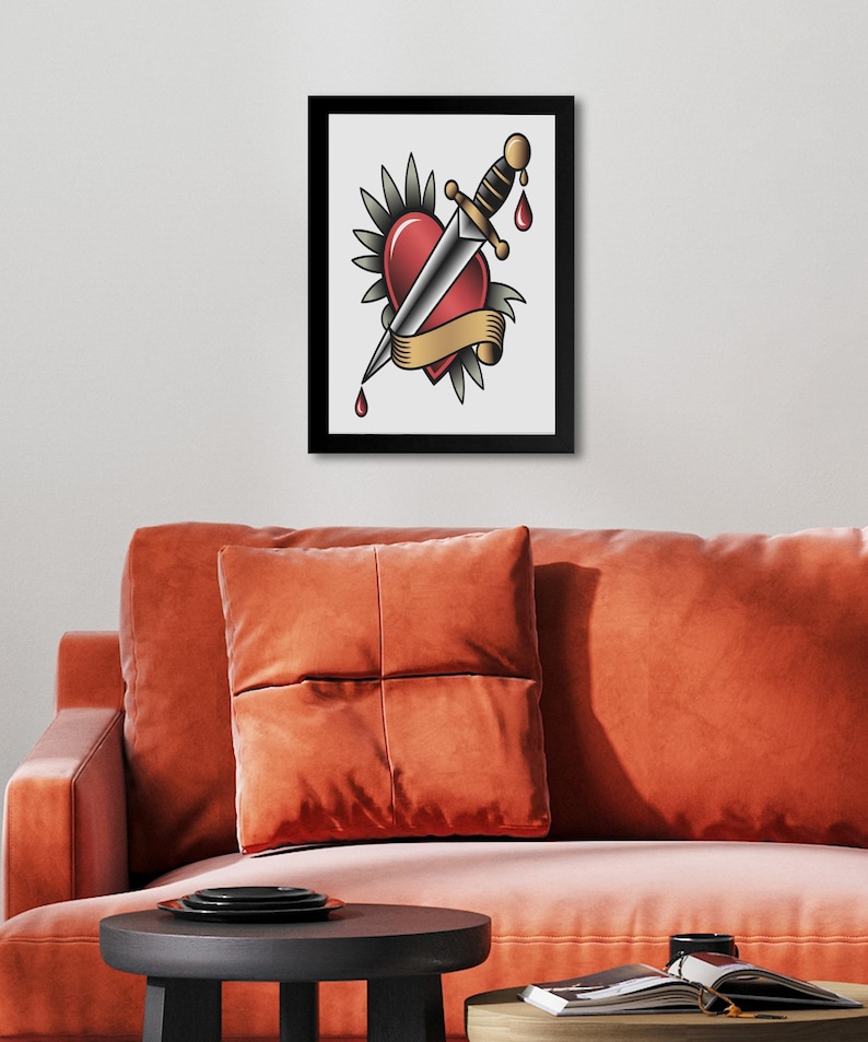 Heart Dagger Tattoo Digital Art Pngs, Traditional Tattoo Design ...