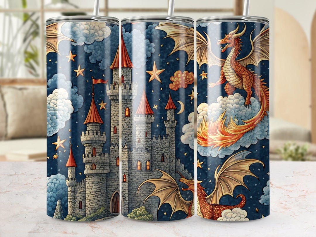 Medieval Dragon Castle Tumbler Wrap: 20 Oz Sublimation Design (digital ...