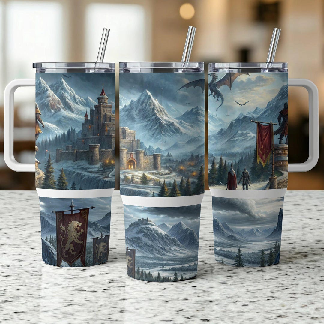 Fantasy Castle Mountain Landscape 40oz Tumbler PNG Wrap, Medieval ...