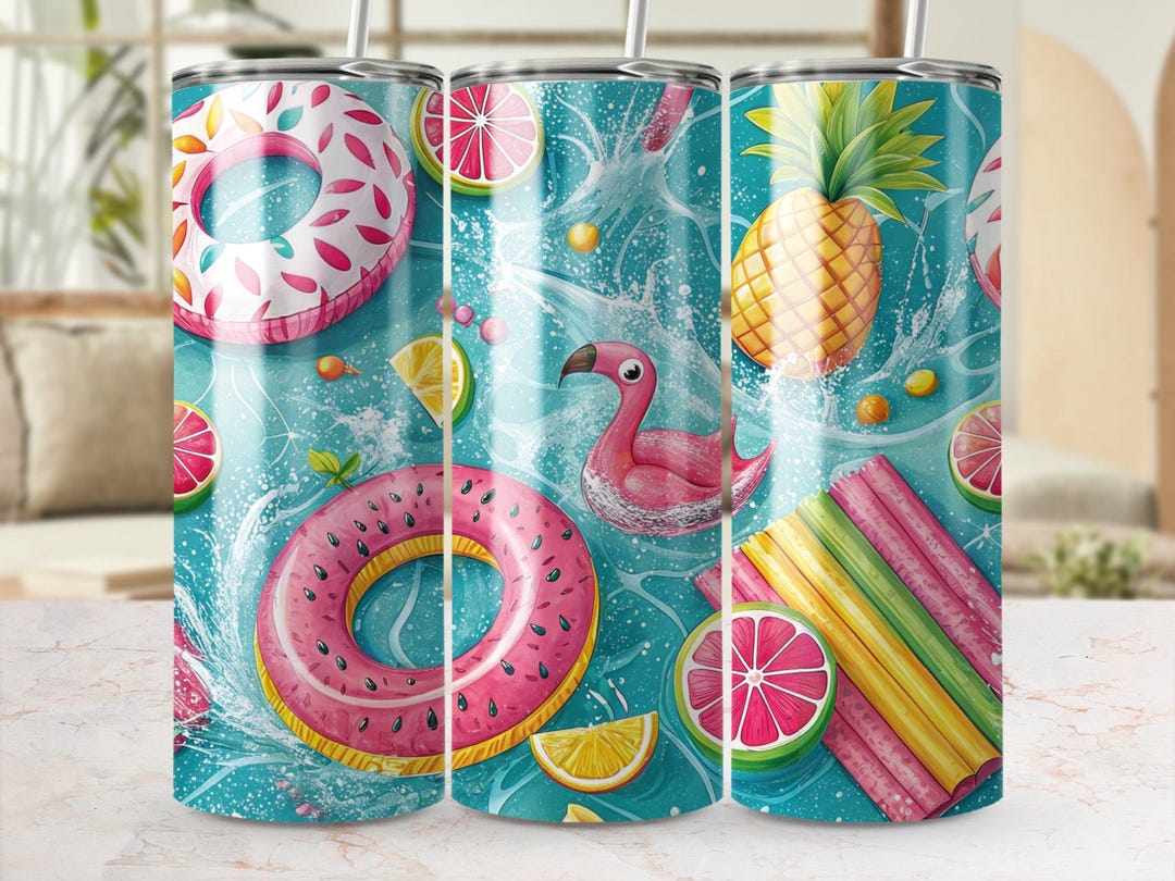 Summer Pool Party 20 Oz Tumbler Png, Flamingo, Floaties Sublimation ...