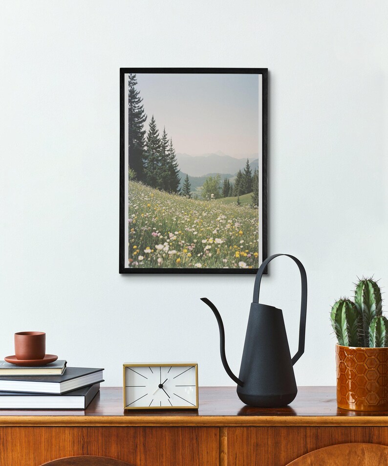 Wildflower Meadow Digital Print, Mountain Vista Wall Art, Scenic ...