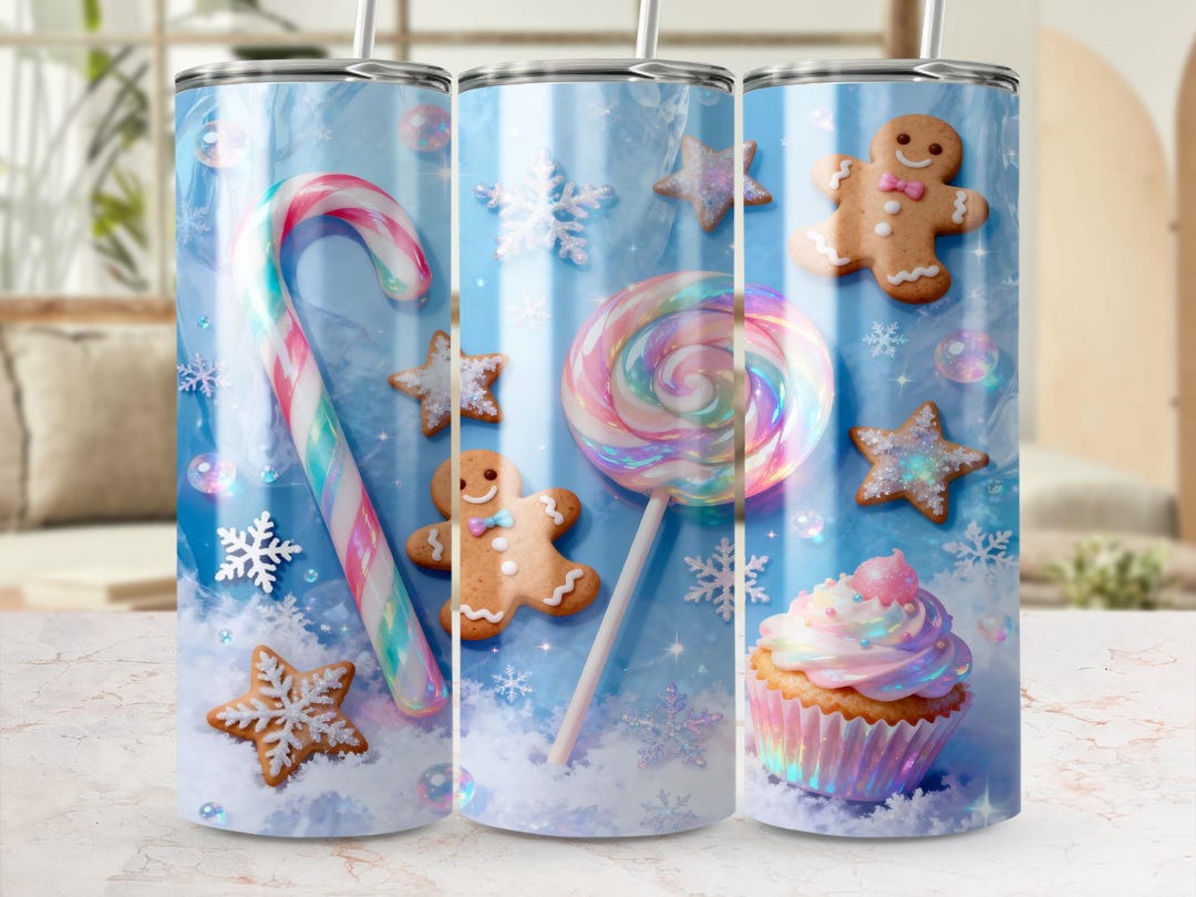 Winter Candyland Tumbler Wrap, Gingerbread Man, Snowflake PNG (digital ...