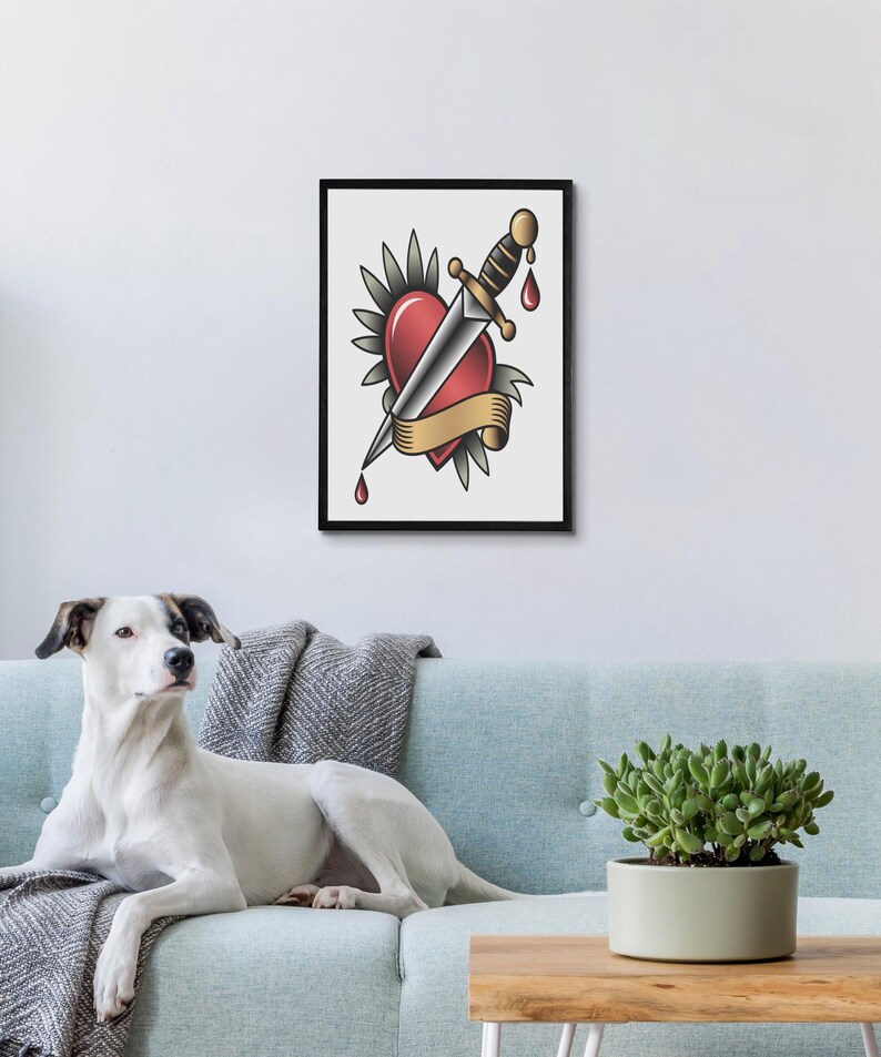 Heart Dagger Tattoo Digital Art Pngs, Traditional Tattoo Design ...