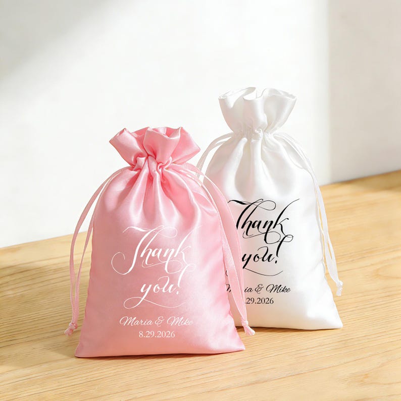 Personalized Satin Drawstring Bag, Custom Wedding Favor Pouch ...