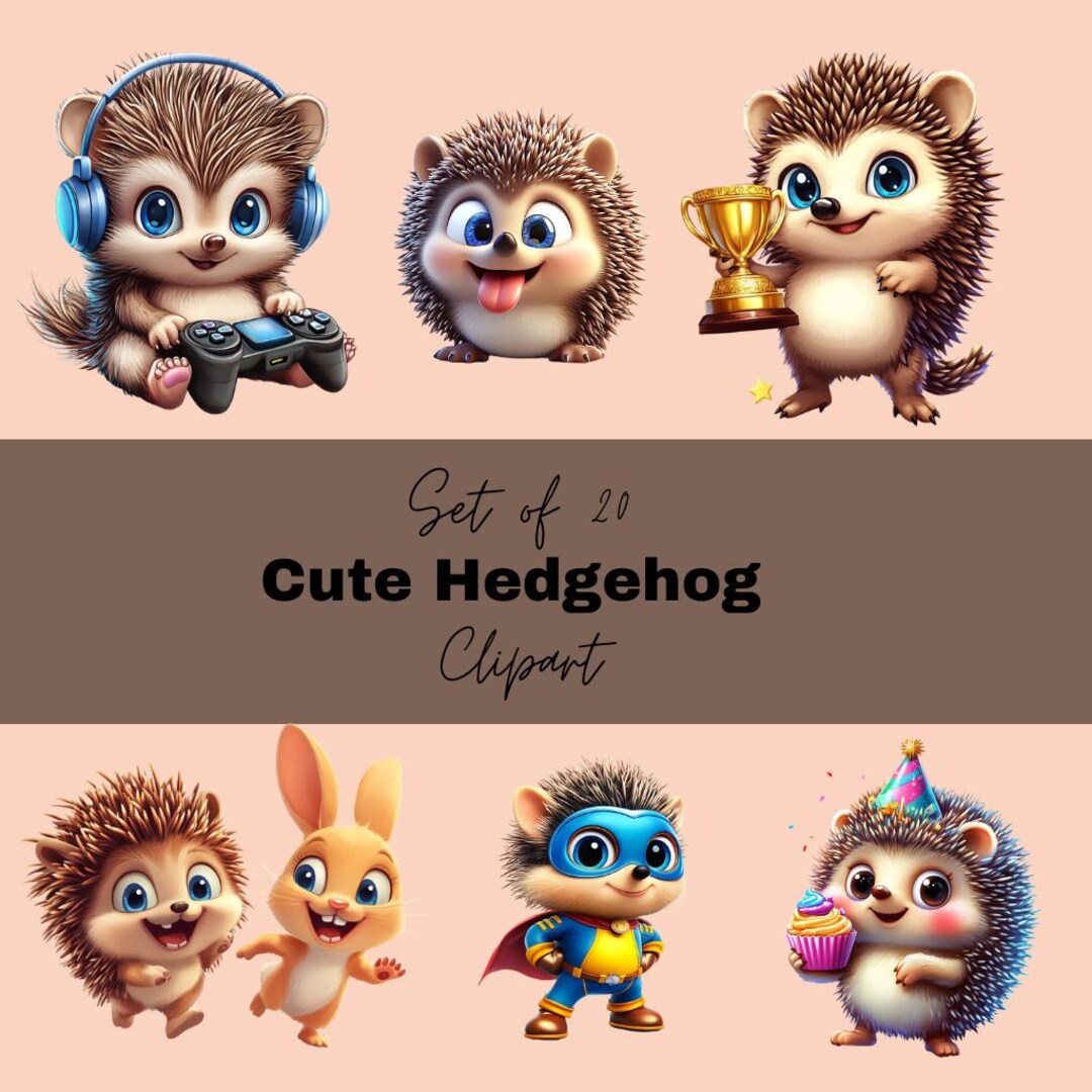 Set of 20 Cute Hedgehog Clipart, High-quality Pngs, Adorable Hedgehog ...