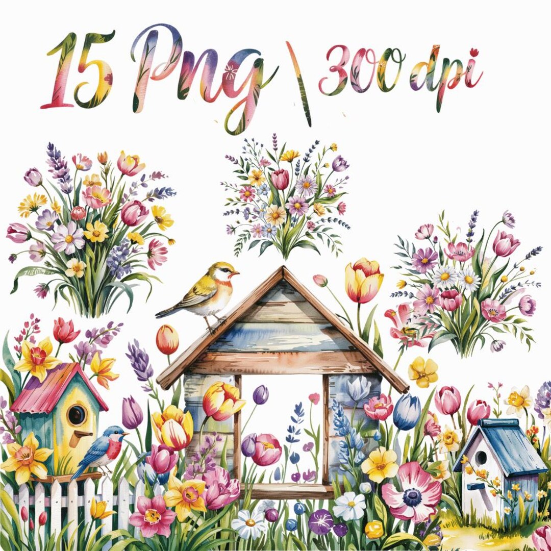 15 Spring Flowers, Flowerbed Clipart, Spring Blossoms Clipart ...