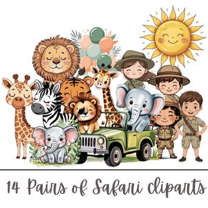 14 Cute Safari Animal Cliparts, Jungle Animals PNG, Nursery Cliparts ...