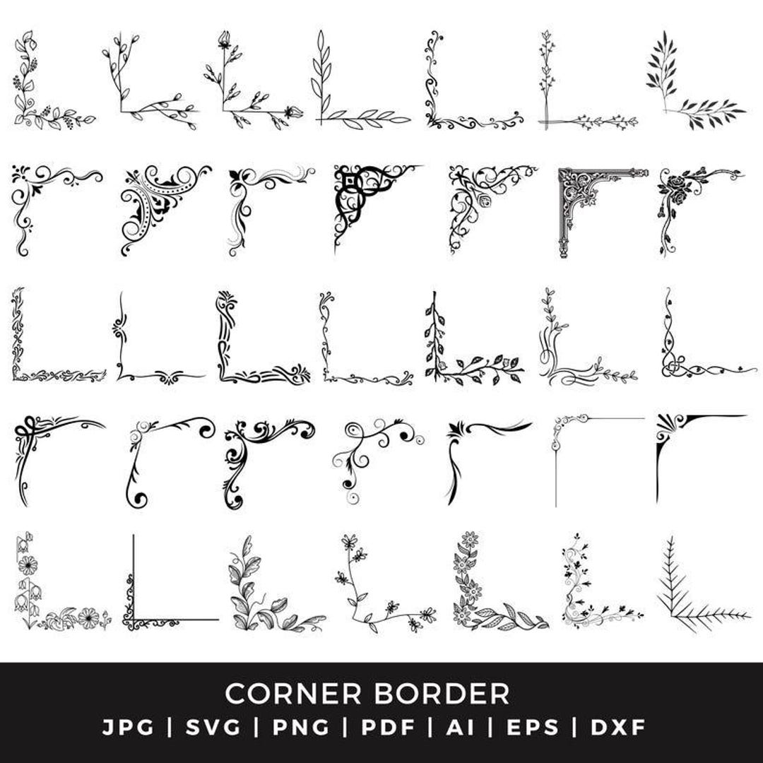 Corner Border Svg Png Bundle, Flower Corner Svg, Wedding Border Svg ...
