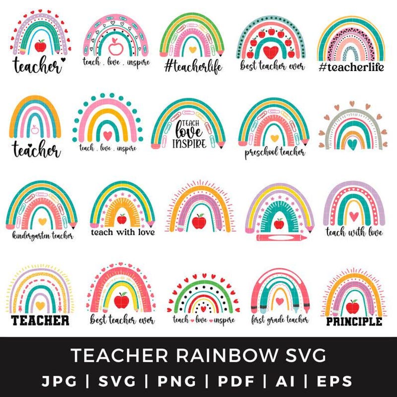 Rainbow Teacher Svg - Etsy
