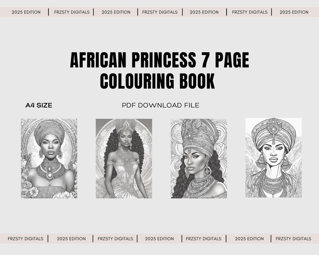 African Princess Coloring Book for Adults and Kids, Grayscale Coloring ...