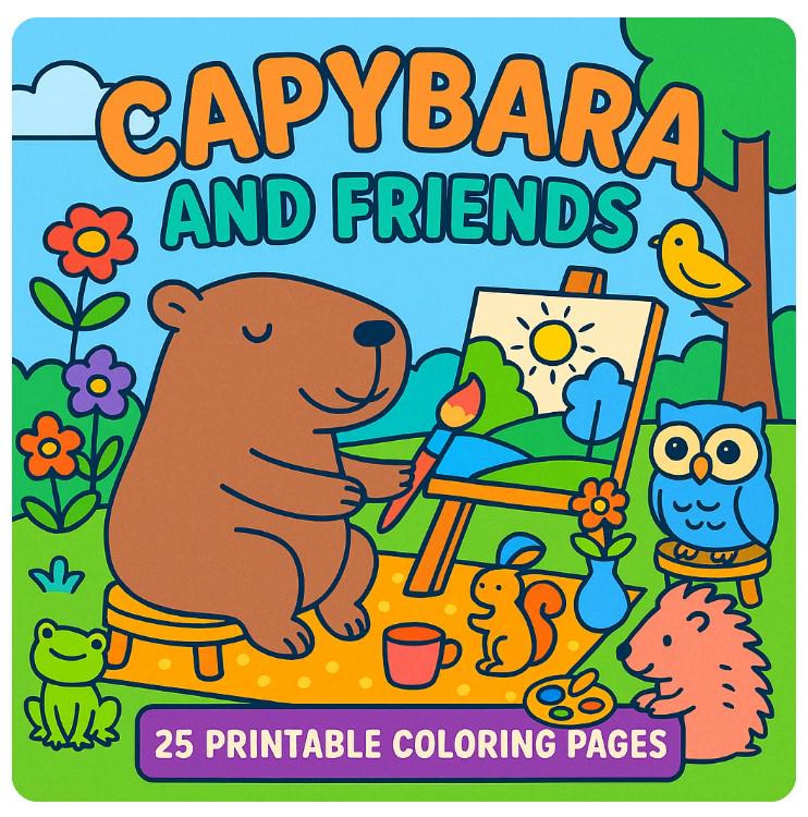 Capibara and Friends Coloring Book | Cute Animal Coloring Pages for ...