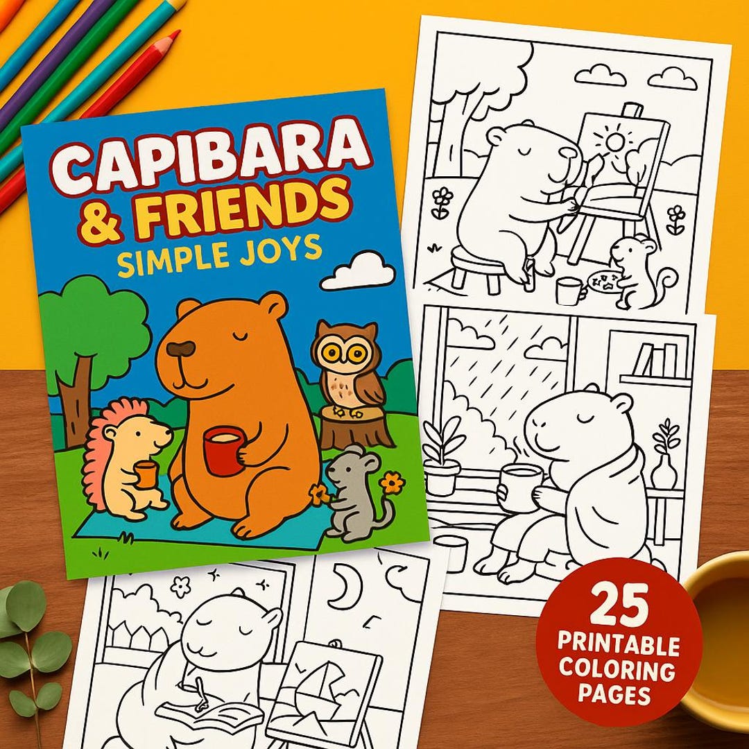 Capibara and Friends Coloring Book | Cute Animal Coloring Pages for ...