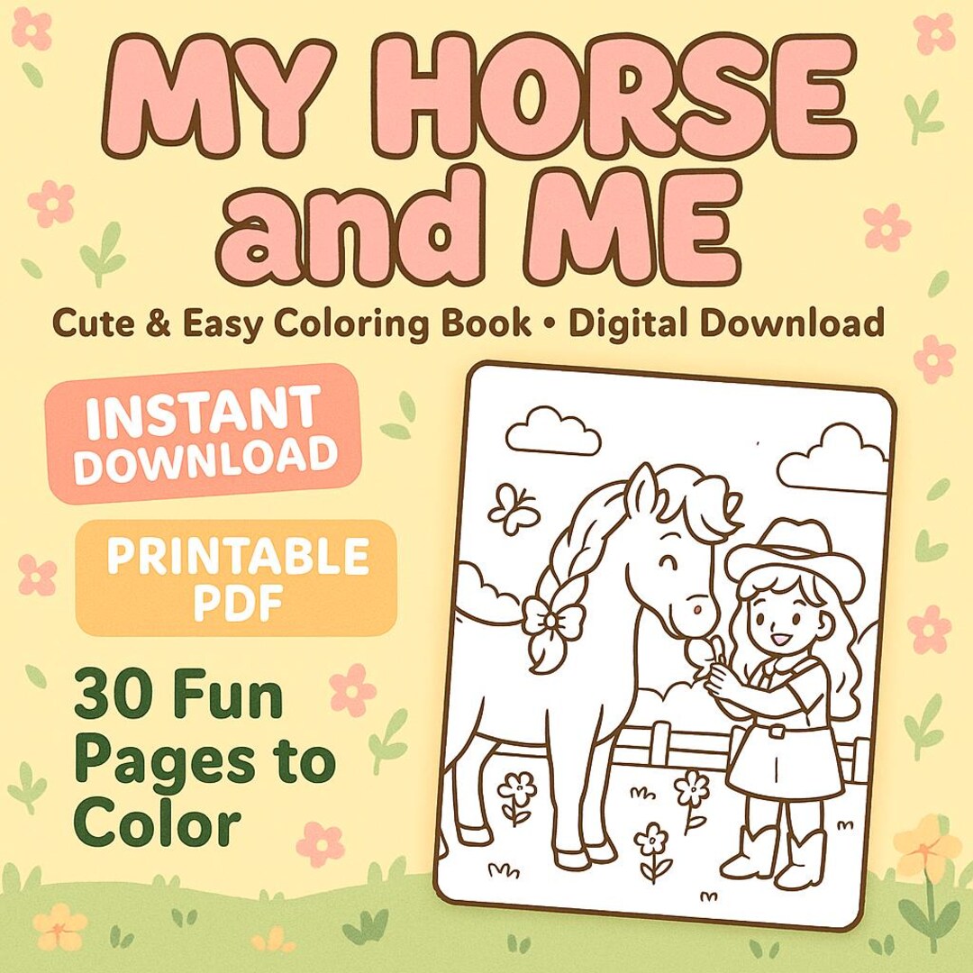Horse Theme Coloring Book, Adult and Children Coloring Pages, Digital ...