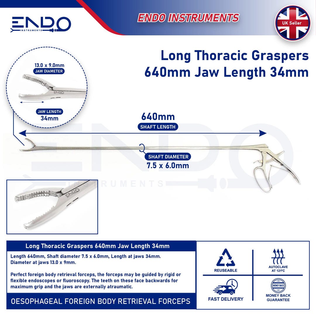 Esophageal Foreign Body Removal Forceps: 640mm Shaft, 34mm Jaw ...