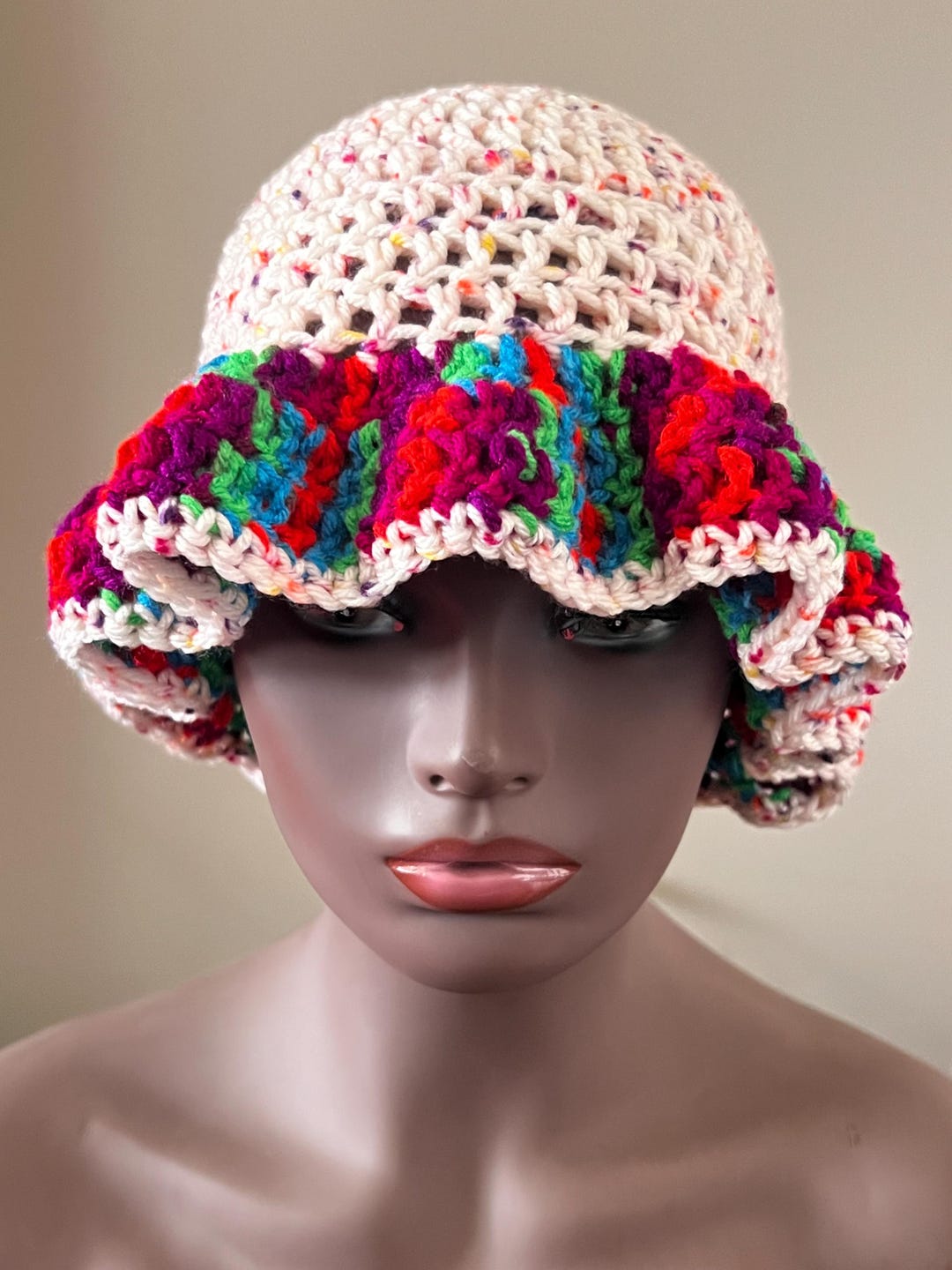 Crochet Bucket Hat With Wavy Neon Brim - Etsy