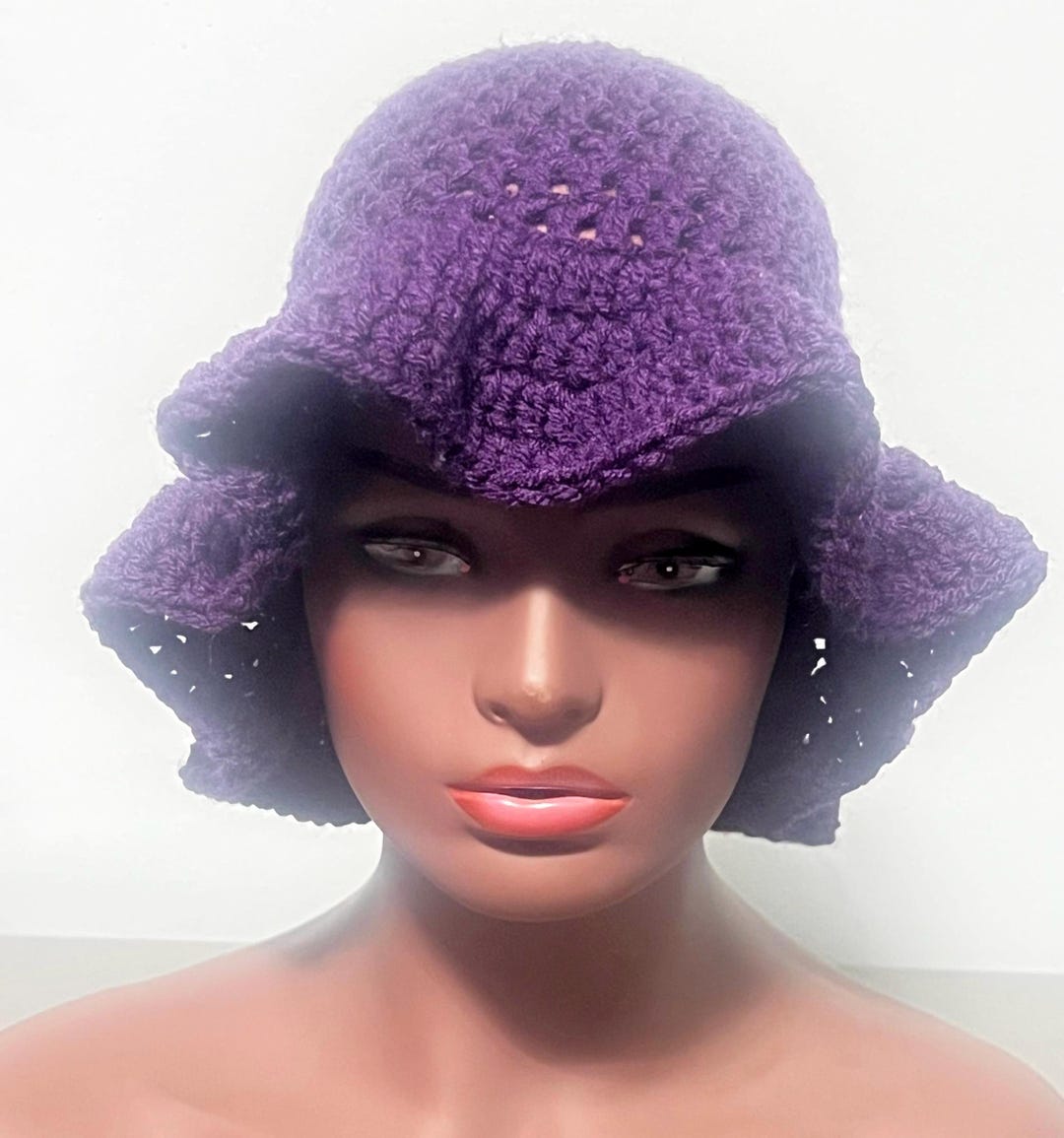 Wavy Brim Bucket Hat- Purple- Crocheted Hats - Handmade Hats- Beach ...