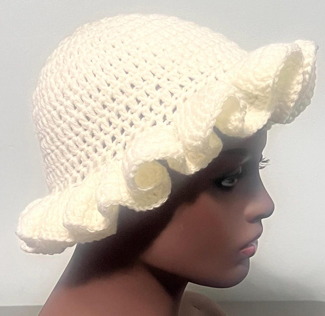 Wavy Brim Bucket Hat -white- Crochet Bucket Hats - Etsy