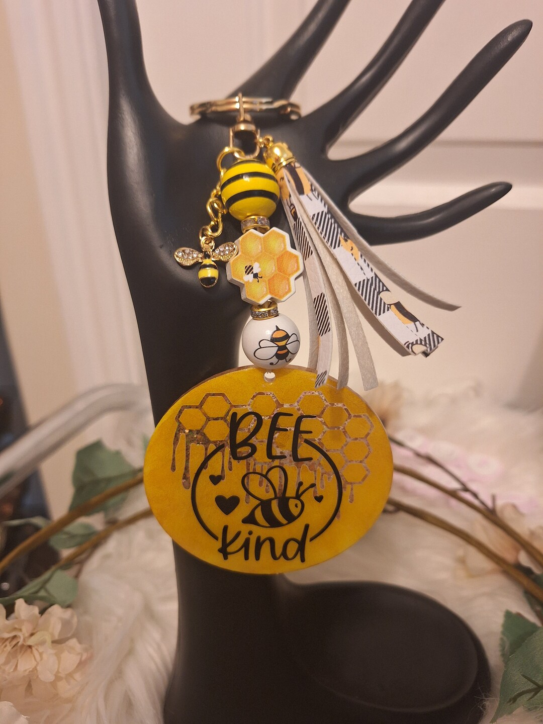 Keychain, Bee Kind, Bee Keychain, Bag Bling, Backpack Pull, Yellow ...