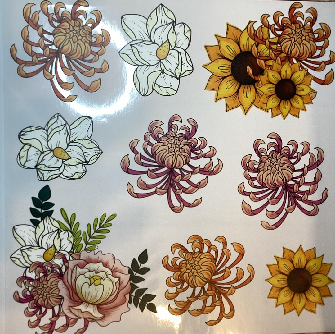 Vinyl Flowers, Floral With Sunflowers, Flower Vinyl Decal Sheet - Etsy