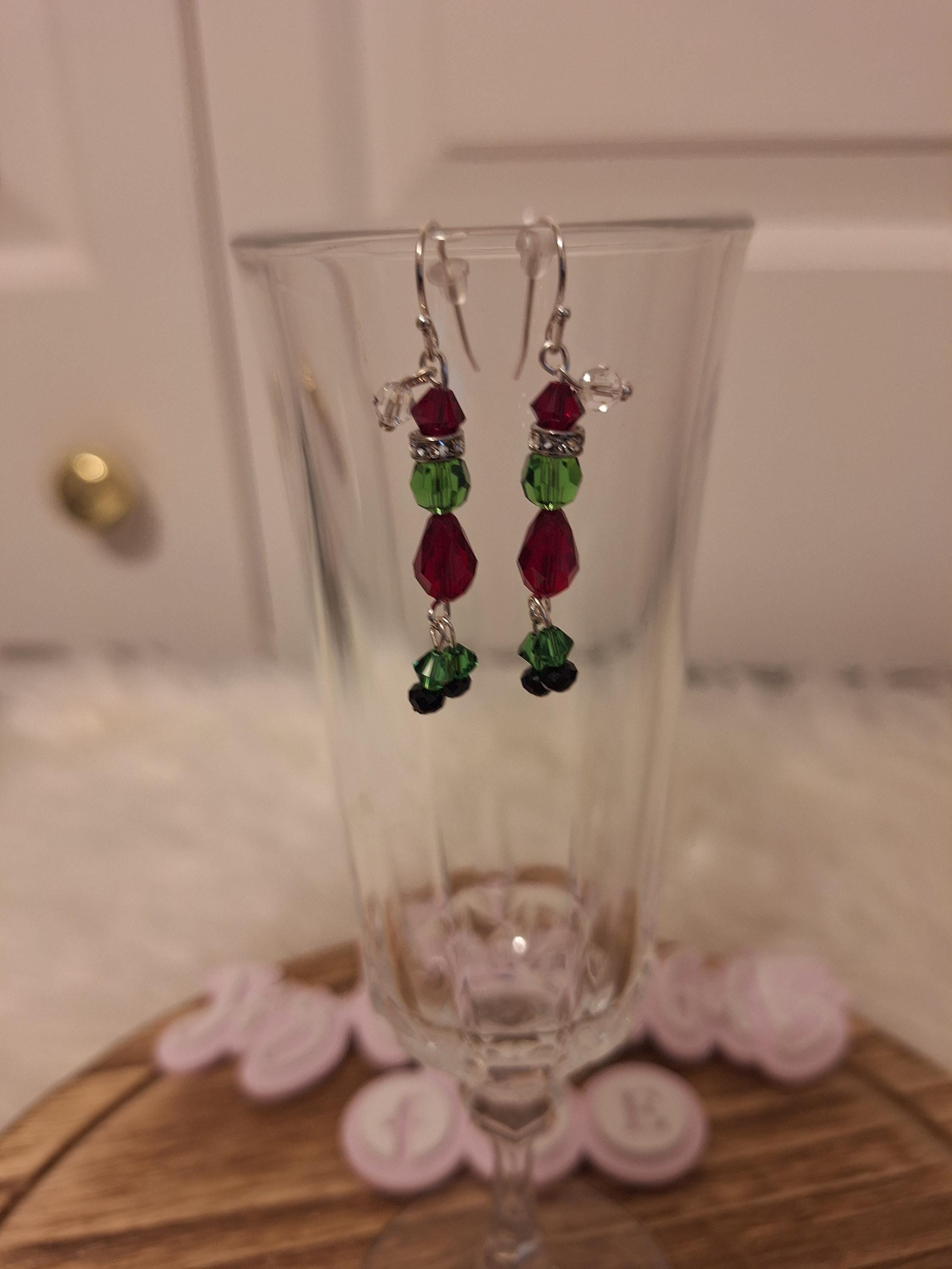 Grinch Dangle Earrings, Christmas Earrings, Crystal Christmas Grinch ...
