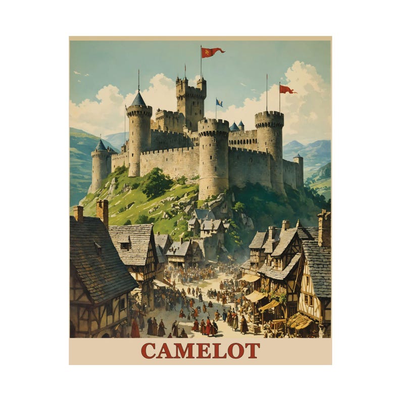 Vintage Camelot Travel Poster: Arthurian Legend, Medieval Castle Art - Etsy
