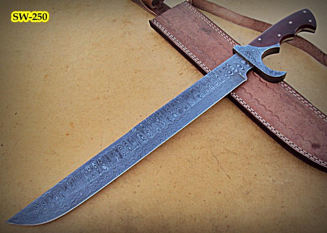SW-250 Damascus Steel Sword, Hand Forged Viking Gladius, Blood Grooved ...
