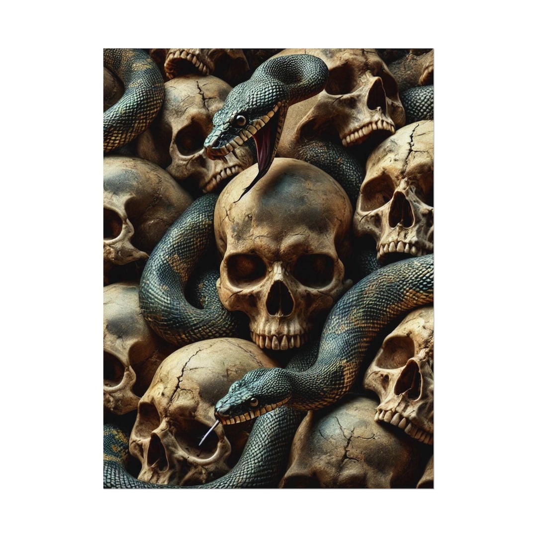 Rolled Posters - Edgy Snakes and Skulls Art Print, Dark Home Decor ...