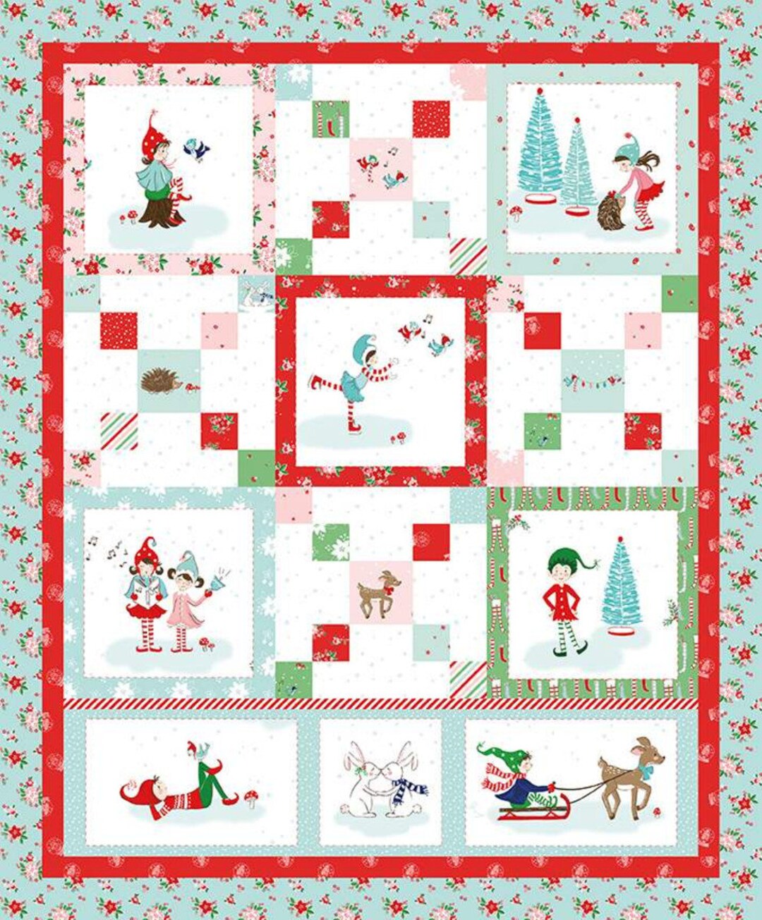 Quilt Blocks Panel From Pixie Noel 2 Collection by Tasha Noel for Riley ...