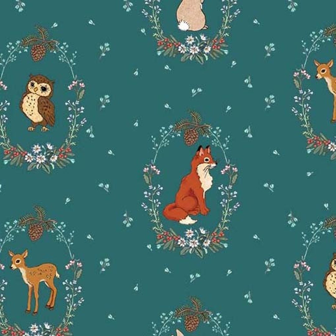 Animal Vignettes Teal From Midnight Forest by Belle & Boo for Michael ...