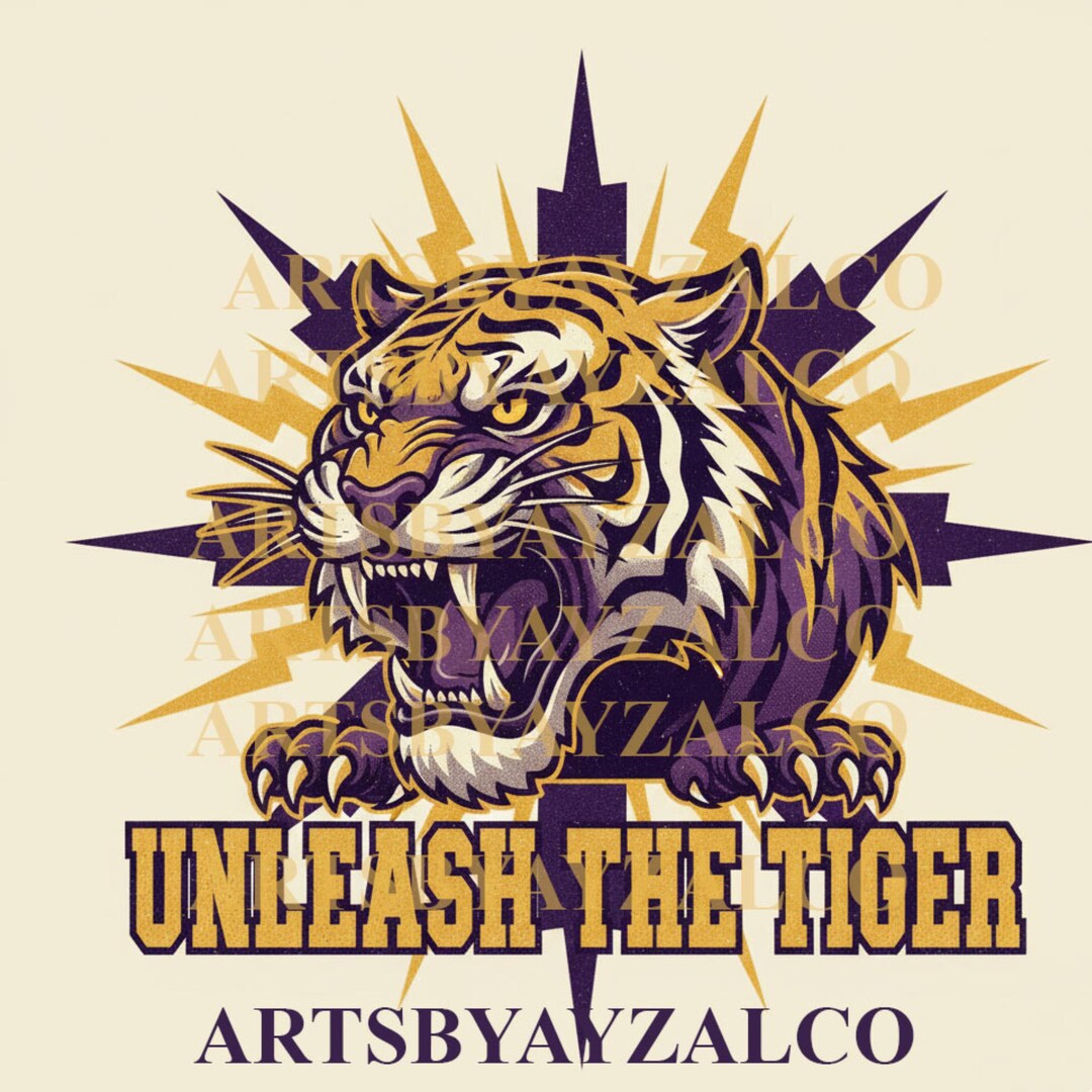 Unleash the Tiger PNG | Gold and Purple Spirit Mascot Design | Game Day ...