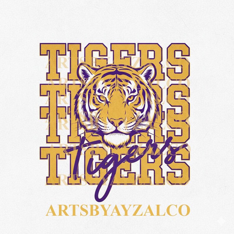 Purple and Gold Tiger Spirit Graphic: Varsity Design (digital Download ...