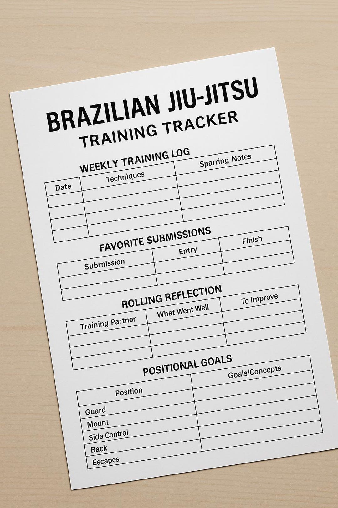 Brazilian Jiu-jitsu Training Tracker | Printable BJJ Journal ...
