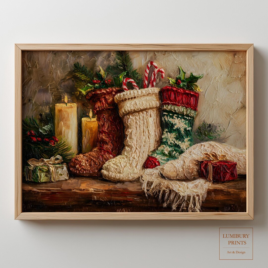Christmas Stocking Wall Art, Christmas Candle Print, Holiday Stocking ...