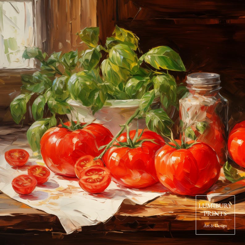 Tomato Wall Art, Herb Kitchen Wall Art, Tomato Kitchen Decor, Basil ...