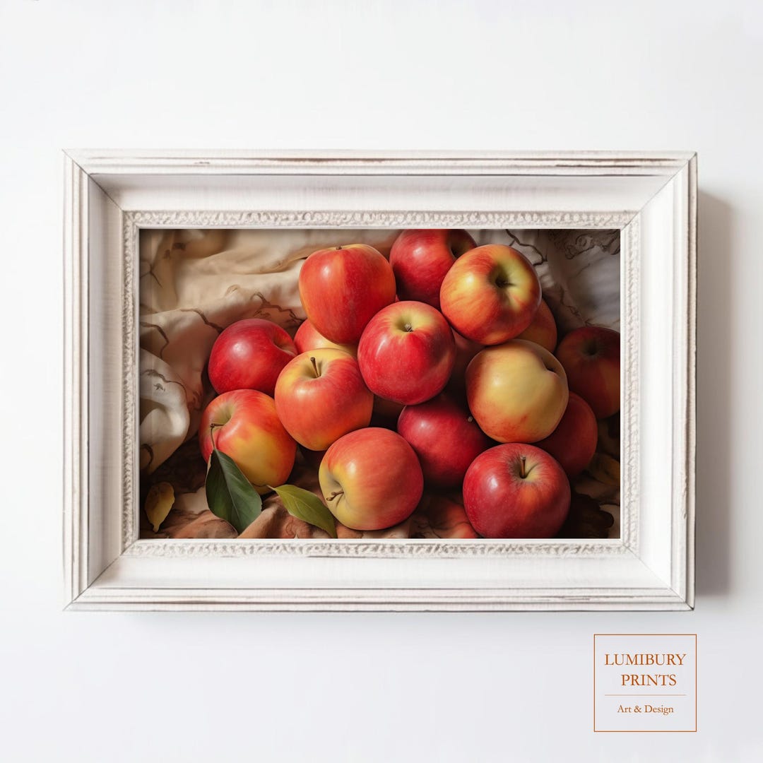 Vintage Apple Print - Rustic Kitchen Wall Art, Botanical Fruit Art ...