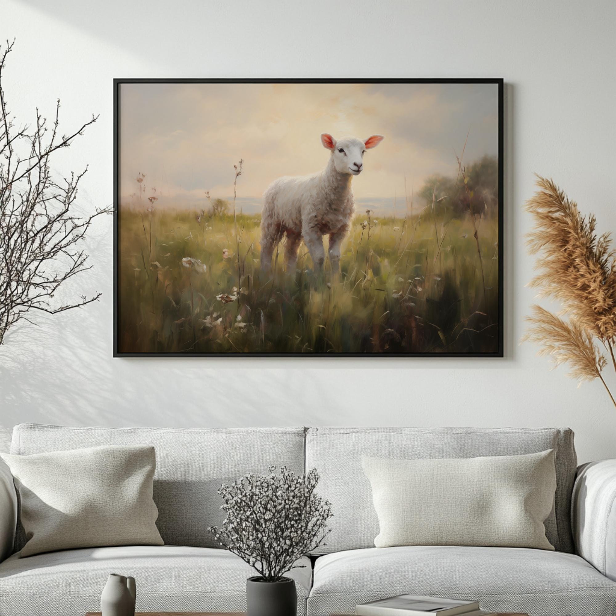 Vintage Ethereal Lamb Oil Painting - Easter Pastel Farmhouse Print ...