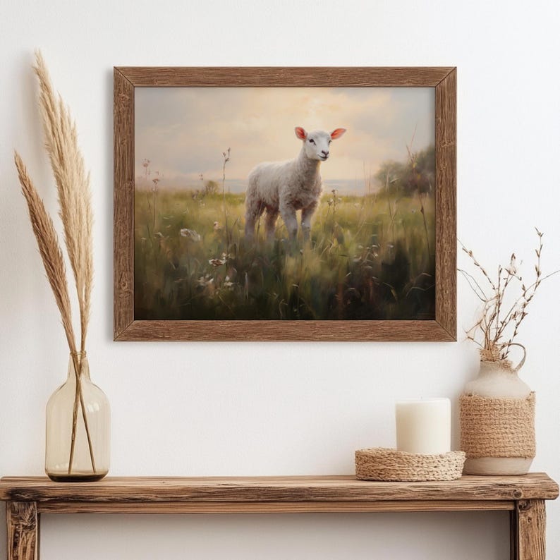 Vintage Ethereal Lamb Oil Painting - Easter Pastel Farmhouse Print ...
