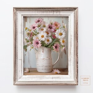 Vintage Daisy Print, Rustic Kitchen Art, Botanical Flower Oil Painting ...
